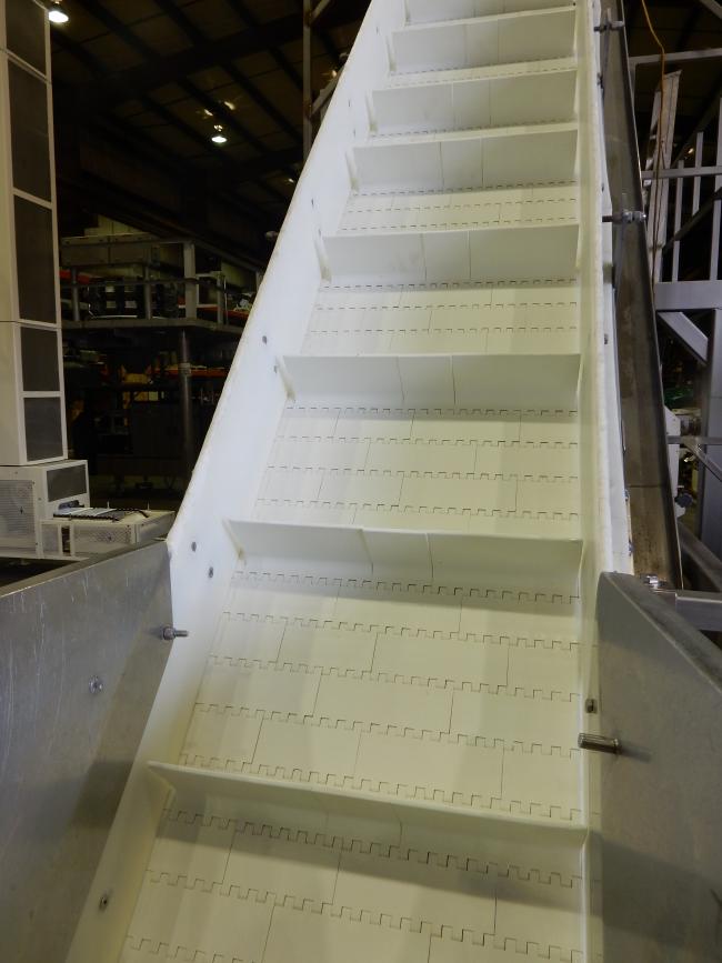 15" wide stainless wash down bulk product feed conveyor. - High Performance Packaging