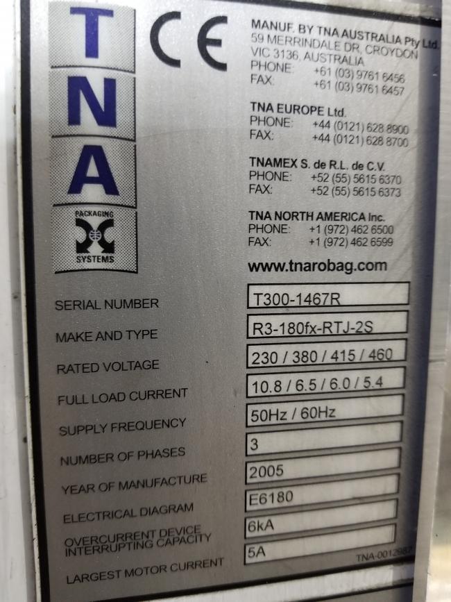 Used 2005 R3-180FX-RTJ-2S Robag TNA VFFS and Yamato ADW 314 SD scales ...